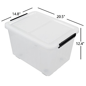 Yesdate 4-Pack Plastic Storage Box, 50 L Clear Large Storage Bin with Wheels