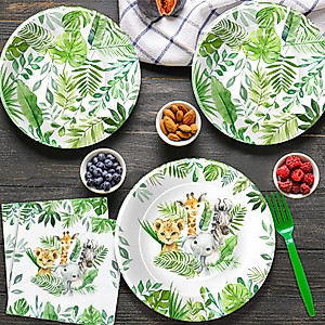 HIPVVILD Safari Birthday Decorations Tableware - Jungle Theme Party Supplies Include Plates, Cups, Napkin, Cutlery, Tablecloth, Straws, Animal Safari Jungle Birthday Baby Shower Decorations | Serve 24