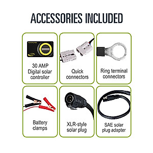 Go Power! DuraLite 100-watt Lightweight Portable 12 Volt Monocrystalline Foldable Solar Panel, with 30-amp PWM Charge Controller & Accessories