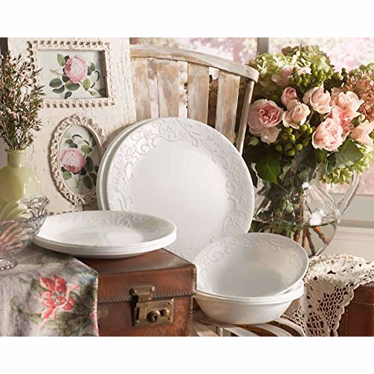 Corelle Embossed Bella Faenza 16-Pc Dinnerware Set, White