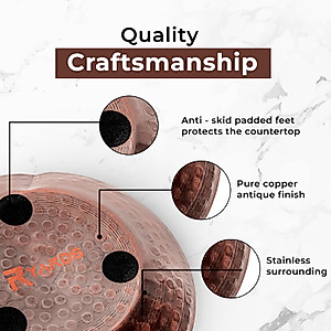 RYARDS Copper Spoon Rest for Stove Top - Hammered Copper Utensil Holder & Kitchen Accessories - Farmhouse Handmade Rustic Utensil Holder for Countertop - Act as Coffee Bean Tray, Jewelry Dish