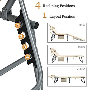 GYMAX Lounge Chair for Outside, 27” Oversize Beach Chaise Lounge with Removable Cushion & Adjustable Backrest, Headrest & Carry Strap, Tri-Fold Beach Layout Tanning Chair for Patio, Poolside(1, Beige)