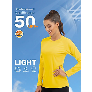 TACVASEN Womens Rash Guard Swim Tops UV Protection Long Sleeve Shirt Outdoors Performance T-Shirt Yellow S