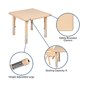 EMMA + OLIVER 24" Square Natural Plastic Height Adjustable Activity Table - School Table for 4