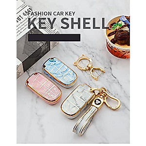 ontto 5-Button Soft TPU Key Fob Cover Fit for Jeep Grand Cherokee Renegade Chrysler 200 300 Dodge RAM Durango Challenger Journey Pink