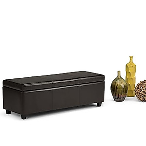 SIMPLIHOME Avalon 48 inch Wide Contemporary Rectangle Storage Ottoman Bench in Tanners Brown Vegan Faux Leather, Assembled, For the Living Room, Entryway and Family Room