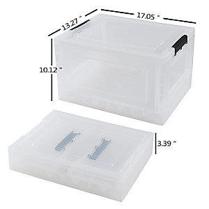 Bringer 4-Pack 30 L Clear Collapsible Storage Crate, Stackable Folding Storage Box, Clear Plastic Storage Box with Lid