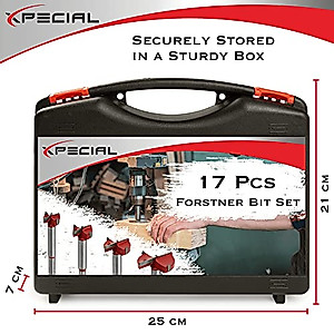 XPECIAL Forstner Bit Set 17 Pcs, 15-40mm Carbide Tipped Drill Bit Set, Wood Working Drilling Bits Sets, Red Anti-Rust and Anti-Corrosion Spray Paint Process