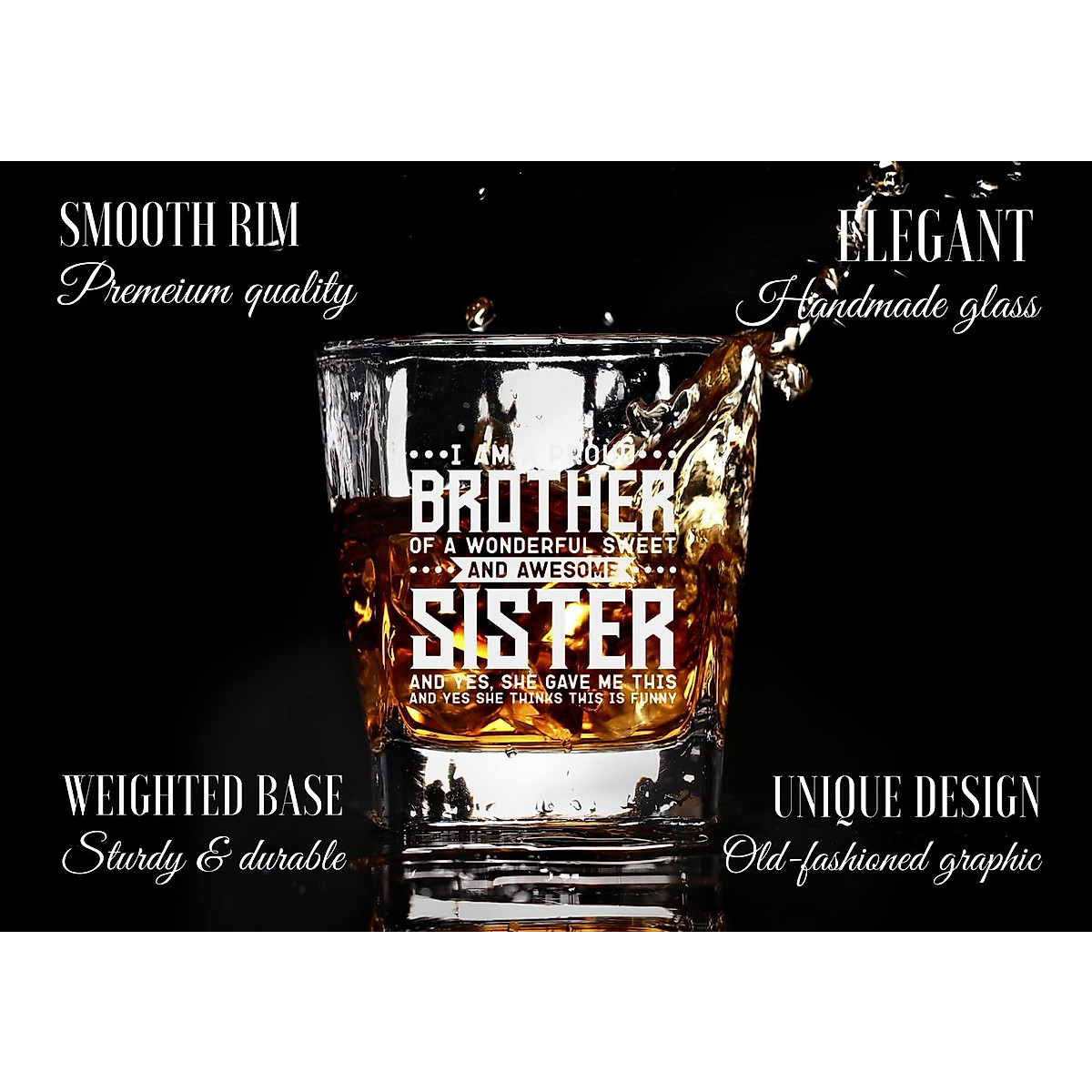 Onebttl Brother Gifts from Sister, Funny Gift Idea for the Best Brother for Christmas, Birthday, Whiskey Glass - Proud