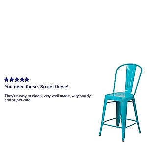 Flash Furniture Commercial Grade 24" High Crystal Teal-Blue Metal Indoor-Outdoor Counter Height Stool with Back