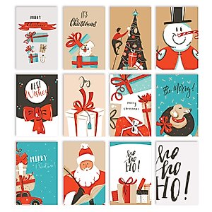 Better Office Products Christmas Holiday Greeting Card Set, 100 Pack, 4 x 6 Inch, 12 Assorted Custom Illustrative Designs, Blank Inside, Complete with Envelopes, 100 Christmas Cards Set