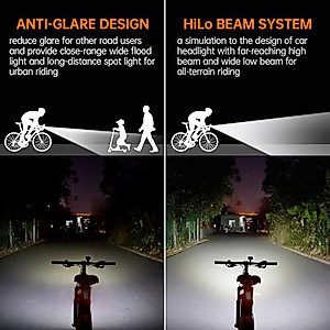 RAVEMEN PR2400 Bike Light for Mountain Biking, 2400 Lumens Bike Headlight with OLED Runtime Display, USB Output, Far Reaching High Beam, Anti-glare Low Beam, IPX8 Waterproof