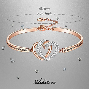 Aihitero Valentines Day Daughter Gift, ‘Always My Daughter Forever My Friend’ Love Heart Bangle Bracelet, Women Rose Gold Jewelry, Christmas Anniversary Birthday Present from Father Dad Mom Mother