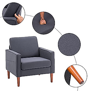 Gray Guest Chair, Office Reception Lobby Sofa Waiting Room Side Office Chair Linen Solid Wood Legs Reception Chairs for Waiting Room Office Home and Meeting Conference 31.5" L x 29.92" W x 33.46" H