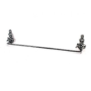 Hampton Nautical K-9013-silver Antique Silver Cast Iron Mermaid Bath Towel Holder 26"