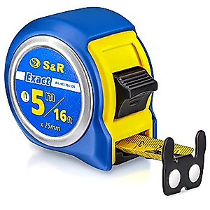 S&R Industriewerkzeuge Tape Measure Inch and Metric Q-Series 5M / 16 Ft, Tape 25 Mm, Nylon Coated, Measuring Pocket Tapes Impact Resistant, Rubberized Case