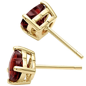 Peora Solid 14K Yellow Gold Garnet Heart Stud Earrings for Women, Genuine Gemstone Birthstone Solitaire Studs, Hypoallergenic Heart Shape 6mm, 1.75 Carats total, Friction Back