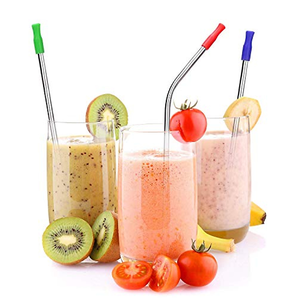 Silicone Tips for Stainless Steel Straws | Set of 8 x 6mm Multi-colored Anti-burn Safety Straw Tips and Anti Rattle Grommets | Food Grade, 8 colors, Fits Steel Straws 0.24" wide