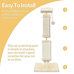 AGYM Cat Scratching Post, 32 Inch Large Cat Scratch Post for Adult Cats and Kittens, Nature Sisal Modern Cat Scratcher for Indoor Cats, Protect Your Furniture and Exercise Cats, Beige