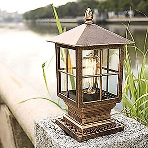 CZLZY European Style E27 Pillar Lamp Outdoor Courtyard Fence Post Light Waterproof IP54 Glass Lampshade Garden Lawn Decoration Column Light Base Landscape Light Pillar Pole Lamp