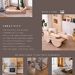 jela Kids Couch 14PCS Luxury, Floor Furniture for Adults, Playhouse Play Set for Toddlers Babies, Foam Modular Sectional Sofa (Sand Beige, 57"x28"x18")