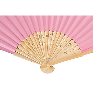Sepwedd 50pcs Pink Paper Hand Fan White Bamboo Folding Fan Handheld Fans Paper Folded Fan for Wedding Party and Home Decoration