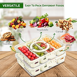 BRIFUFOUS Divided Serving Tray with Lid and Handle - Portable Snackle Box Charcuterie Container, Veggie Snack Box, Travel Snack Box Organizer, Multipurpose Storage Boxes with 4 Compartments & 4 Forks