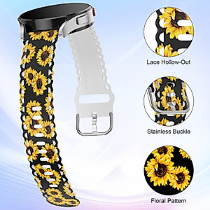 ZSMJ Compatible With Samsung Galaxy Watch 6/5/4 Band 40mm 44mm/Classic 43mm 47mm 42mm 46mm/Pro 45mm/Active 2/Watch 3 41mm, Slim Lace Floral Print Soft Silicone 20mm Quick Release Watch Bands for Women