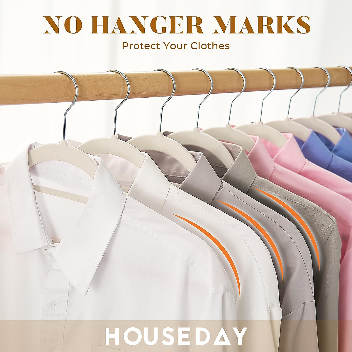 HOUSE DAY Velvet Hangers with Tie Bar 20 Pack Ivory, Clothes Hangers Non-Slip, Space Saving Felt Hangers for Pants, Coat, Suits, Shirt, Scarf, No Hanger Marks