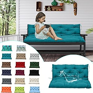 RUFXIEZW Porch Swing Cushions, Waterproof Bench Cushion with Backrest, 4In Thicck Three Seat Swing Replacement Cushions, Replacement Seat Pad Cushion for Patio Swing (Lake blue, 40 * 60 in)