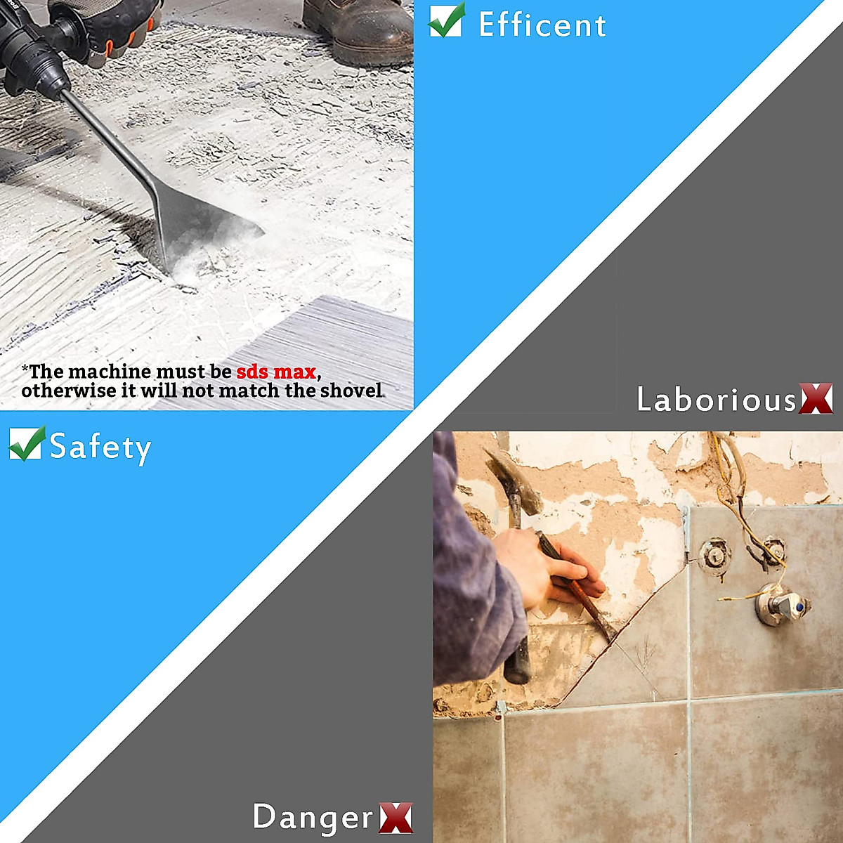 JACKCHEN 6 Inch Wide Tile and SDS-Max Shank, 6" x 15" Remove Chisel, 40Cr Steel Jackhammer Bit,Suitable for SDS-Max Rotary Hammer Drills