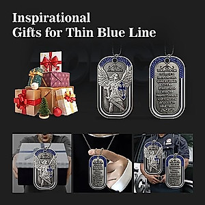 BHealthLife Police Officers Challenge Coin Saint Michael Law Enforcement Prayer Dog Tag Necklace Pendant - Ancient Silver Plated