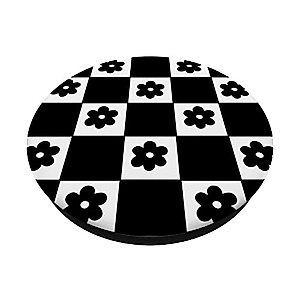 Classic Checkered Checker Checkerboard Black Flower Pattern PopSockets Swappable PopGrip