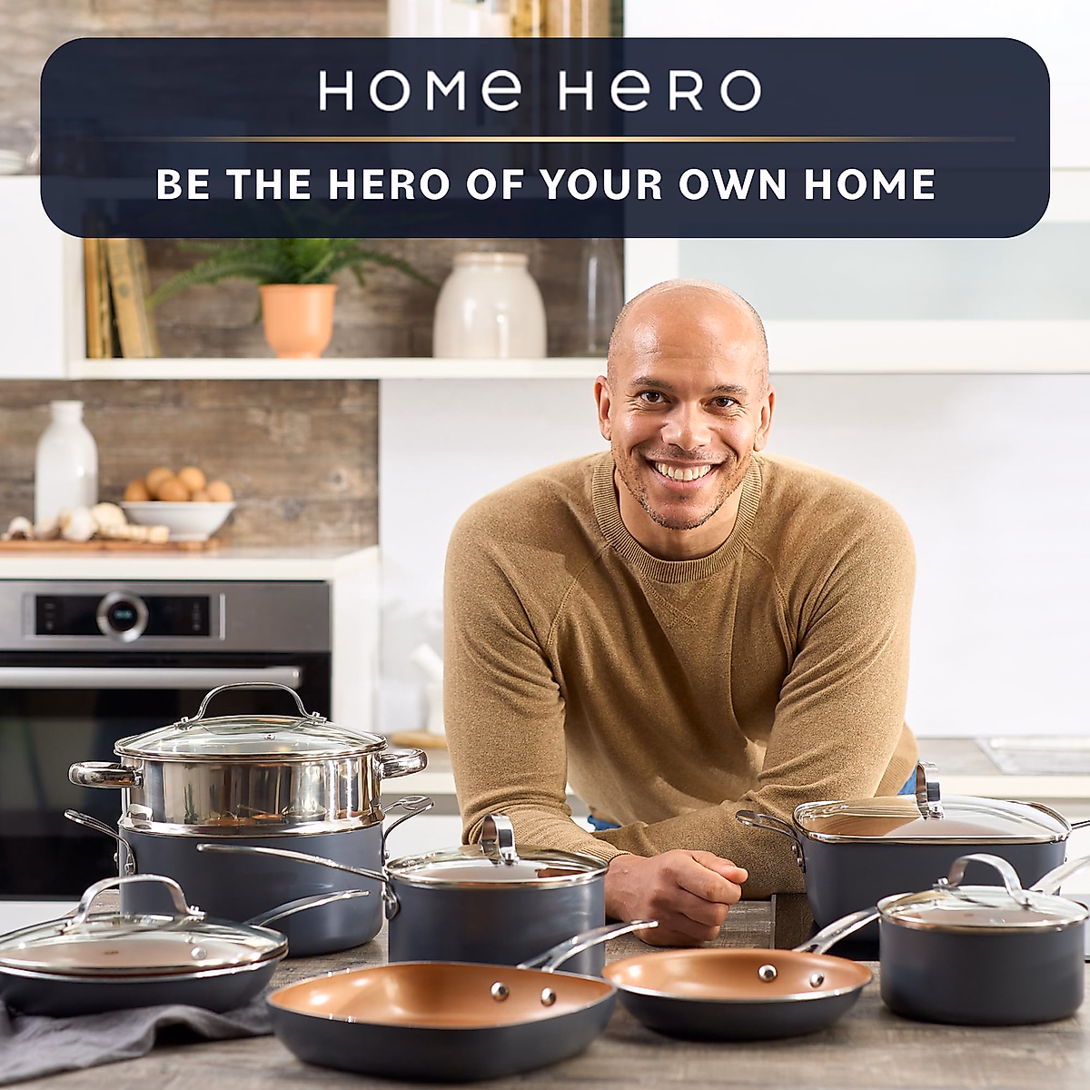 Home Hero Pots and Pans Set Non Stick - Induction Compatible Kitchen Cookware Sets + Bakeware Sets - Non Stick, PFOA Free, Oven Safe Pot and Pan Set Nonstick (20 Pcs - Copper)