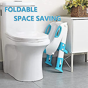 Besthls Potty Training Ladder Seat with Step Stool Ladder for Kids Boys Girl, Toddler Toilet Training Seat Chair with Soft Anti-Cold Padded Seat, Handles and Non-Slip Wide Steps (Light Sky Blue)