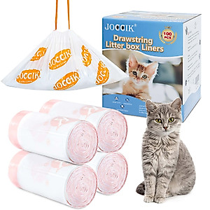 Drawstring Litter Liner Bags Compatible with Automatic Cat Litter Boxes 100 Count Tear Resistant Waste Drawer Liners