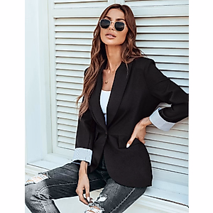 Genhoo Black Blazer for Women Lapel Collar Coat Long Sleeve Blazer Outerwear Black L