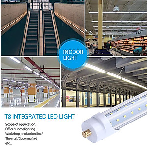 JOMITOP T8 8FT LED Tube Light 8 Foot,Need Bypass Ballast, 65W V Shaped Single Pin FA8 Base,6000K Cool White, (Replace 150W LED Fluorescent Bulbs),Dual-Ended Power AC 85-277V 4 Pack