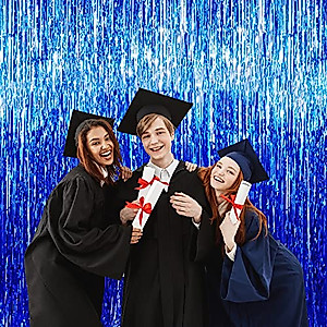 GOER 3.2 ft x 9.8 ft Metallic Tinsel Foil Fringe Curtains Party Photo Backdrop Party Streamers for Birthday,Graduation,New Year Eve Decorations Wedding Decor (Navy Blue,1 Pack)