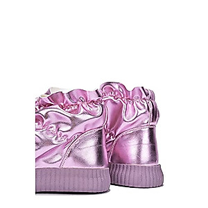 Cape Robbin Brixton Metallic Ruched Fur Snow Boots for Women, Lined Slide On Women's Ankle Outdoor Boots - Pink Size 10