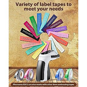 Phomemo E975 Embossing Label Maker Machine with Tapes, Retro Portable Embossed Label Printer Writer, Embosser Label Printer with 6 Rolls Embossing Tapes for Office Home Organization and DIY -Black