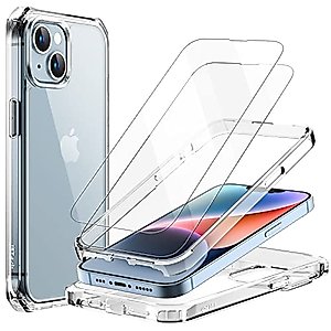 JETech Case for iPhone 14 6.1-Inch with 2-Pack Tempered Glass Screen Protector, 360 Full Body Shockproof Bumper Phone Cover Protective Clear Back (Clear)