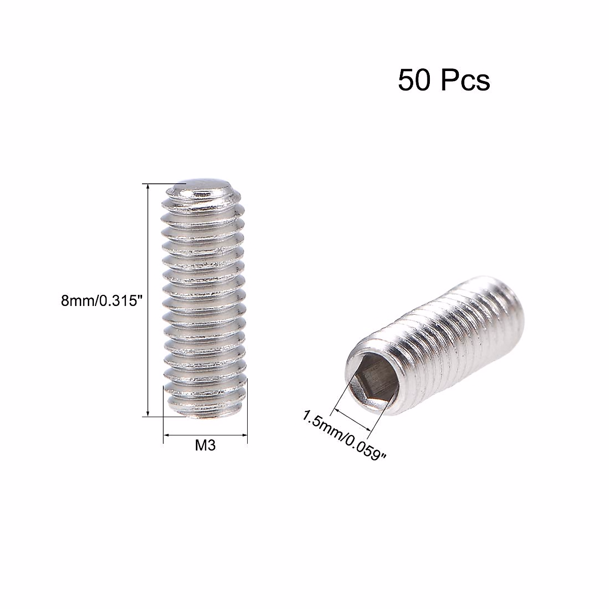 uxcell 50Pcs M3x8mm Internal Hex Socket Set Grub Screws Flat Point 304 Stainless Steel Screw