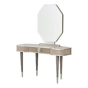 MICHAEL AMINI Lanterna Poplar Wood/Glass Vanity with Mirror in Silver Mist/Beige
