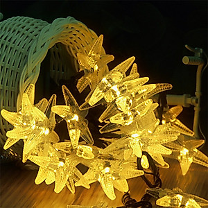 30 LED Solar String Lights , Waterproof Fairy Starfish Shaped Indoor & Outdoor Decorative Christmas Lighting Used for Party Wedding Home Garden New Year Decorations by elecfan - Warm White