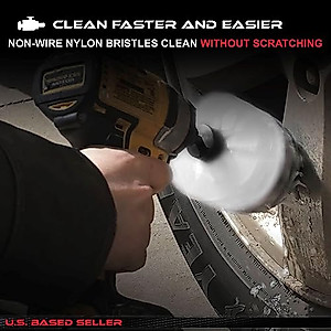 ABN 1/4in Drive Nylon Power Scrubber Drill Brush Attachment 5pc Set with 1pc Extension - Shower Cleaner, Spa Hot Tub Scrubber, Carpet Brush, Grout Cleaner for Home and Auto Car - White Soft Bristle