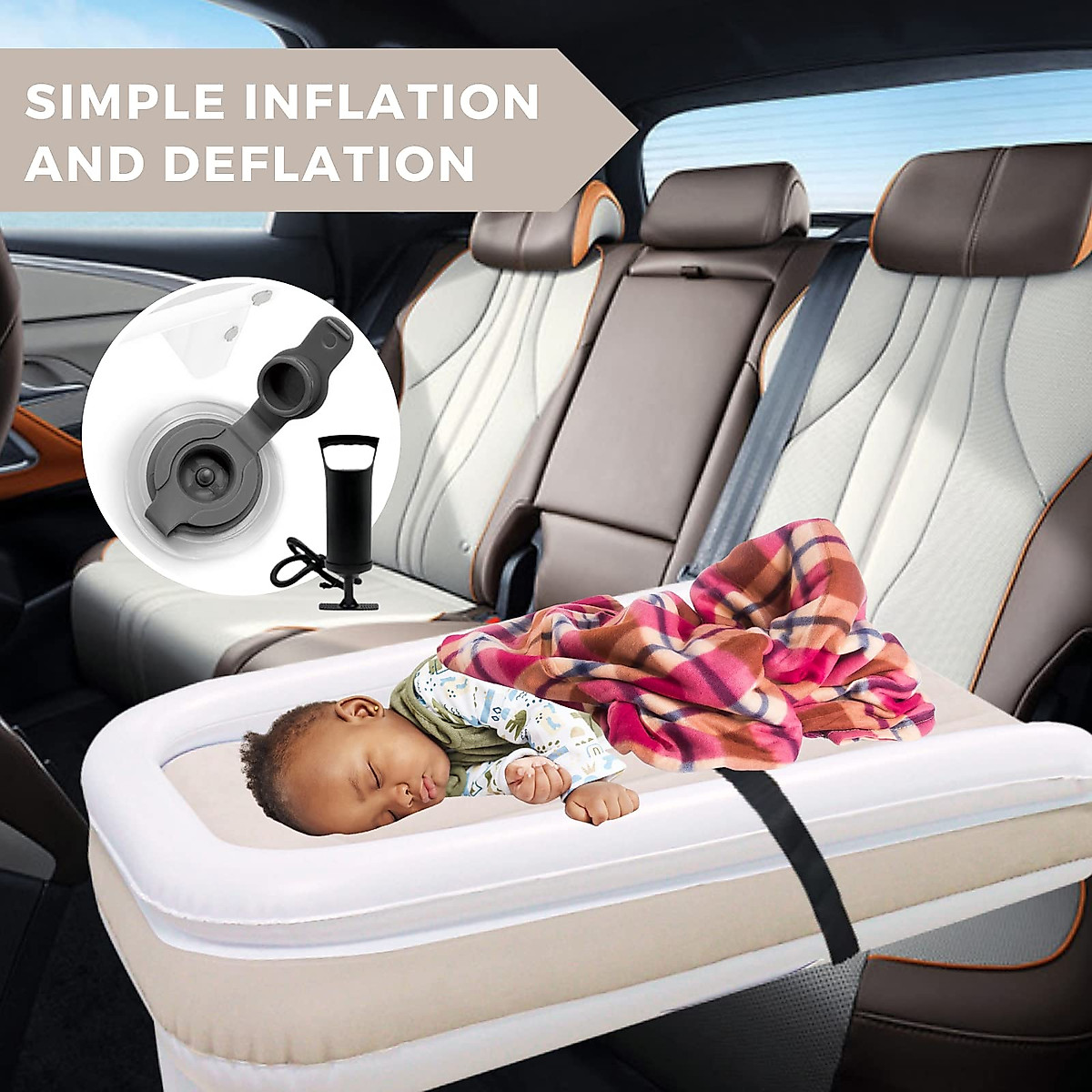 eirix Inflatable Toddler Travel Bed, Portable Baby/Toddler Bed Airplane Footrest Airplane Seat Extender for Kids Suit for Economy Seats, Train, Car (White)