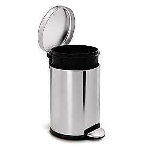 simplehuman 4.5 Liter / 1.2 Gallon Round Bathroom Step Trash Can, Brushed Stainless Steel