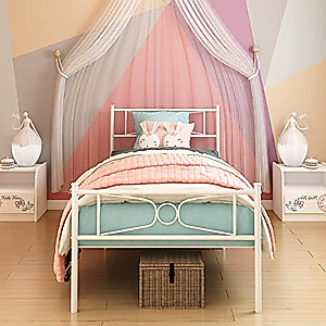 GIME White Twin Bed Frames with Storage for Girls Boys, Platform Bed Mattress Foundation Duty Metal Slats Support with Headboard/Footboard for Teenagers Student, No Box Spring Needed
