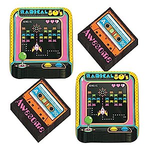 80s Party Dinner Plates and Napkins - Totally Awesome Throwback Theme (Serves 16)